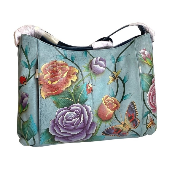 Anuschka | Bags | Anuschka Rose Butterfly Crossbody Bag Blue Leather ...